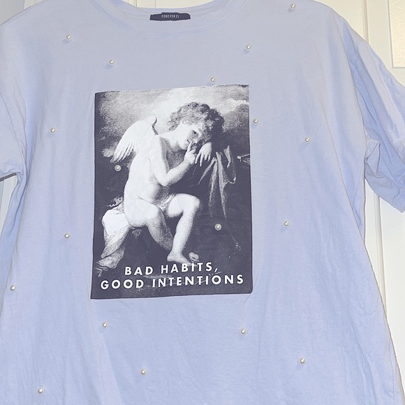 Forever 21 | Tops | Bad Habits Good Intentions Light Blue Pearl Studded ...